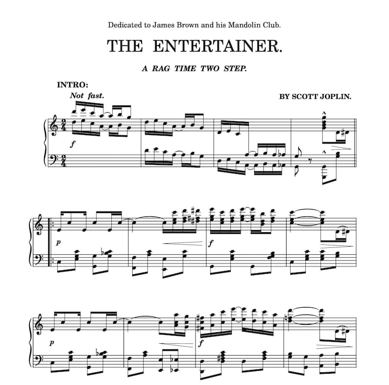 Piano Music Sheets the Entertainer A Rag Time Two Step Scott Joplin Digital Download - Etsy