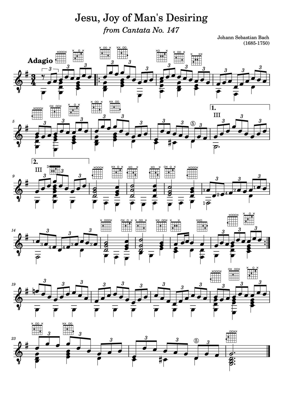 Guitar Music Sheets - Jesu, Joy of Man's Desiring - From Cantat No. 147 ...