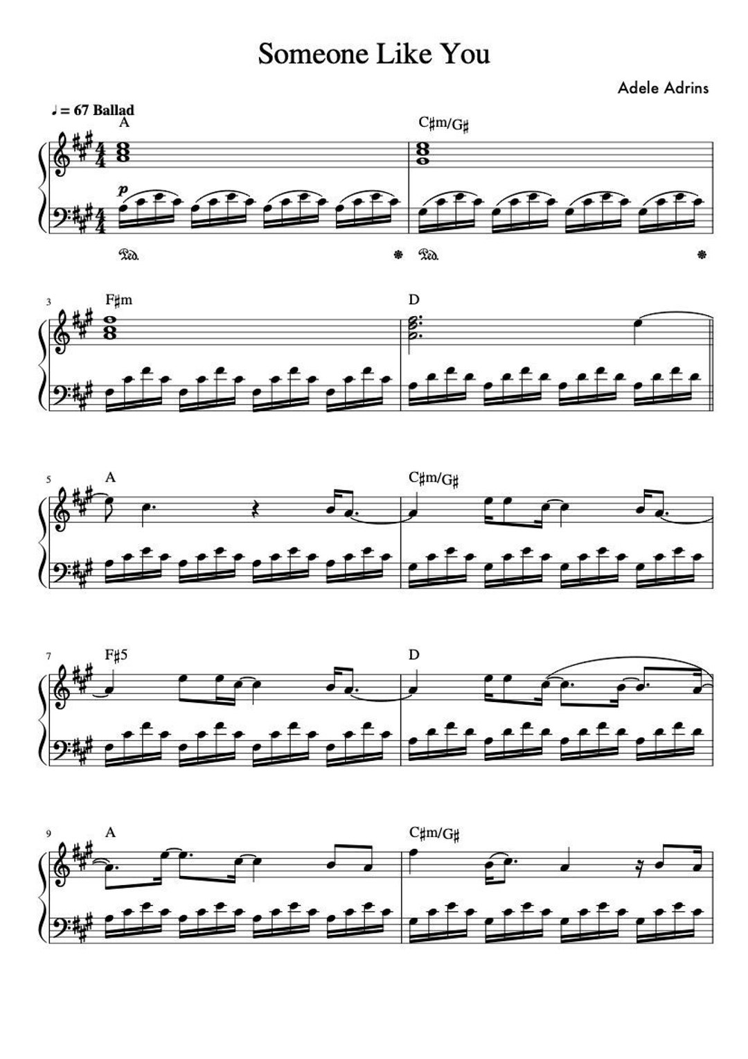 Piano Music Sheets - Someone Like You by Adele Adrins - Easy Version ...