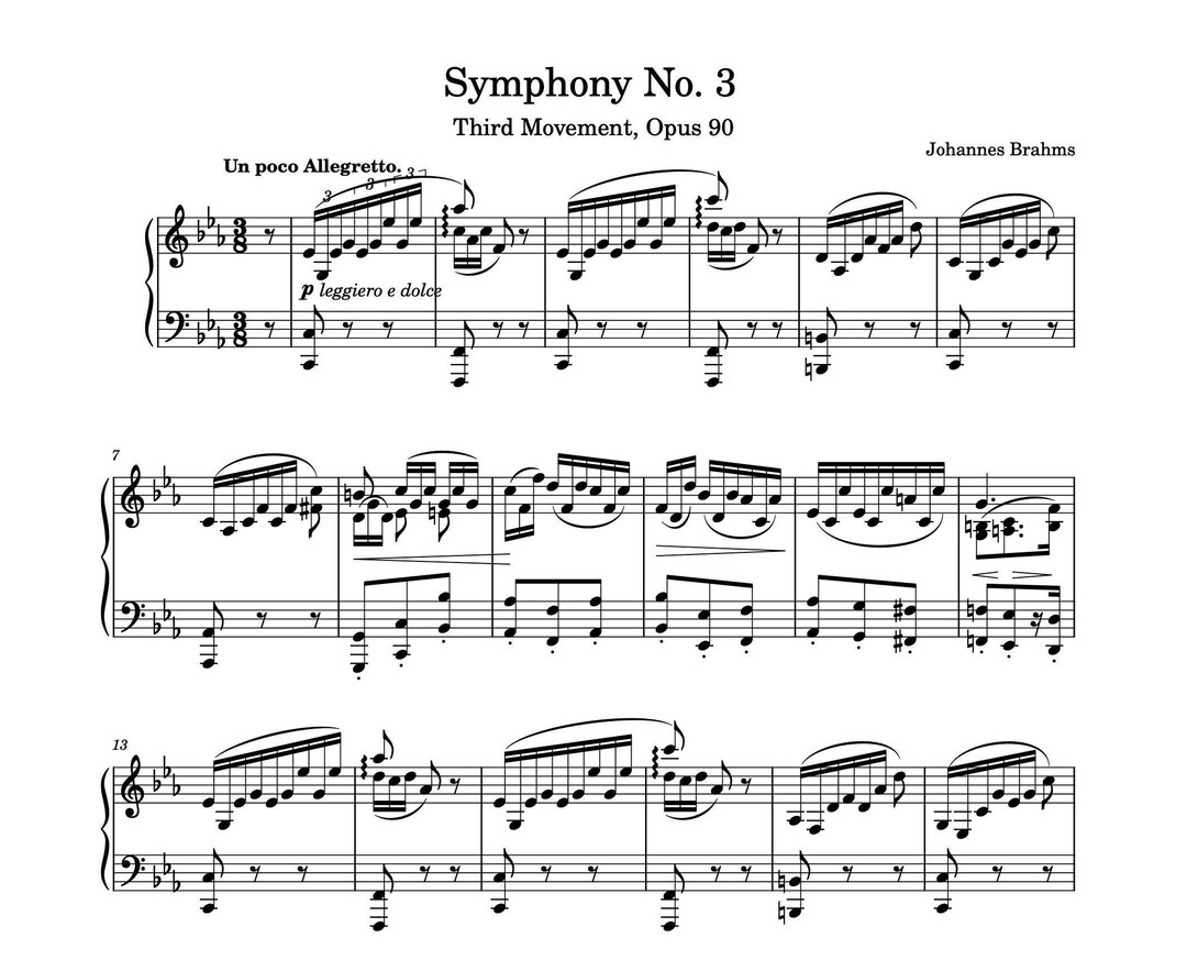 Piano Music Sheets - Symphony No. 3 - Third Movement - Johannes Brahms ...