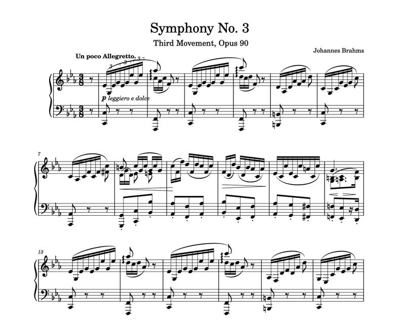 Piano Music Sheets - Symphony No. 3 - Third Movement - Johannes Brahms ...