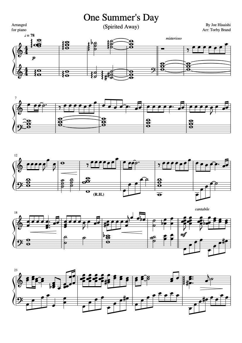 Piano Music Sheets - One Summer's Day by Joe Hisaishi From Spirited ...