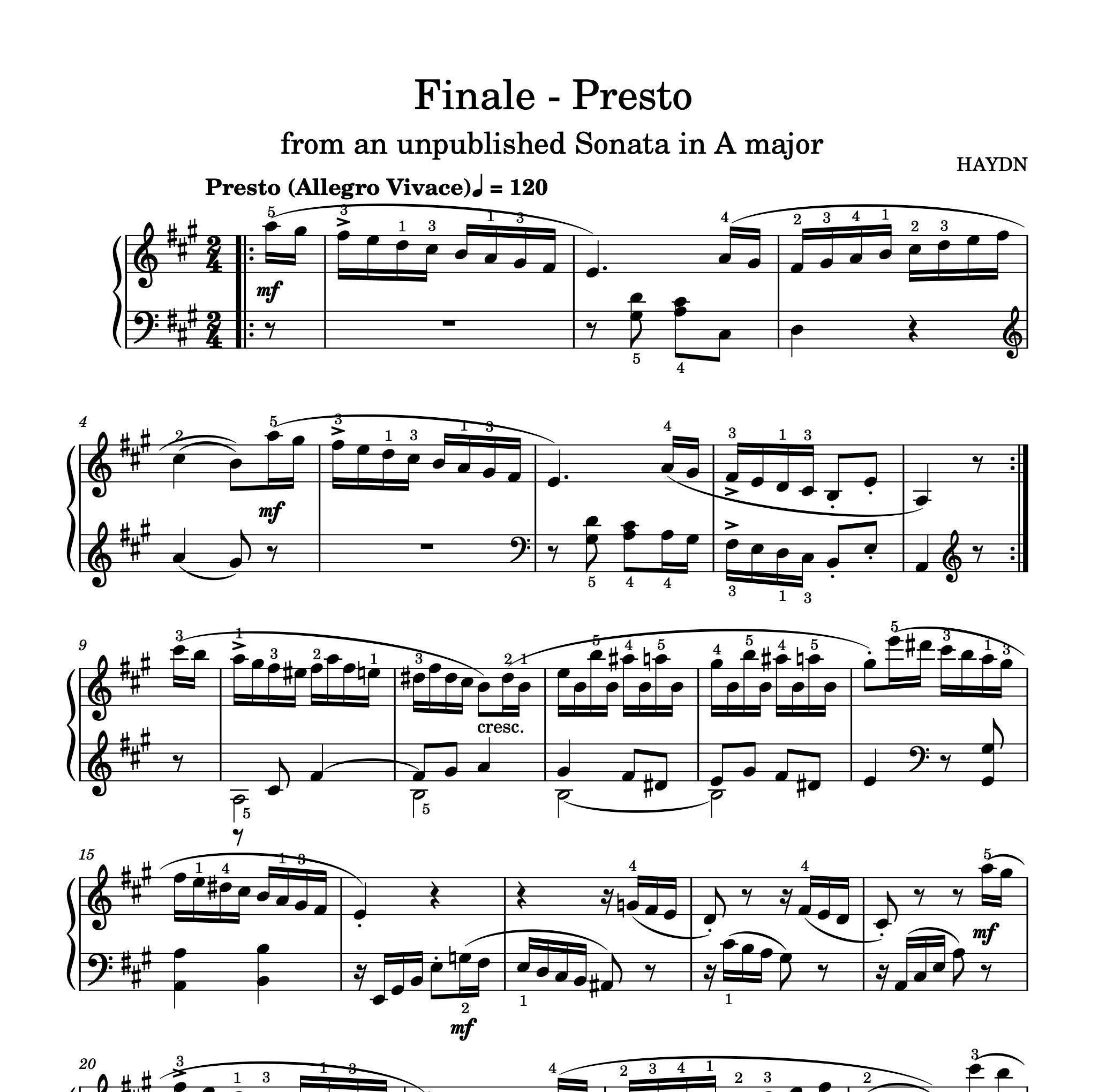 Piano Music Sheets - Finale - Presto - From an Unpublished Sonata in A ...