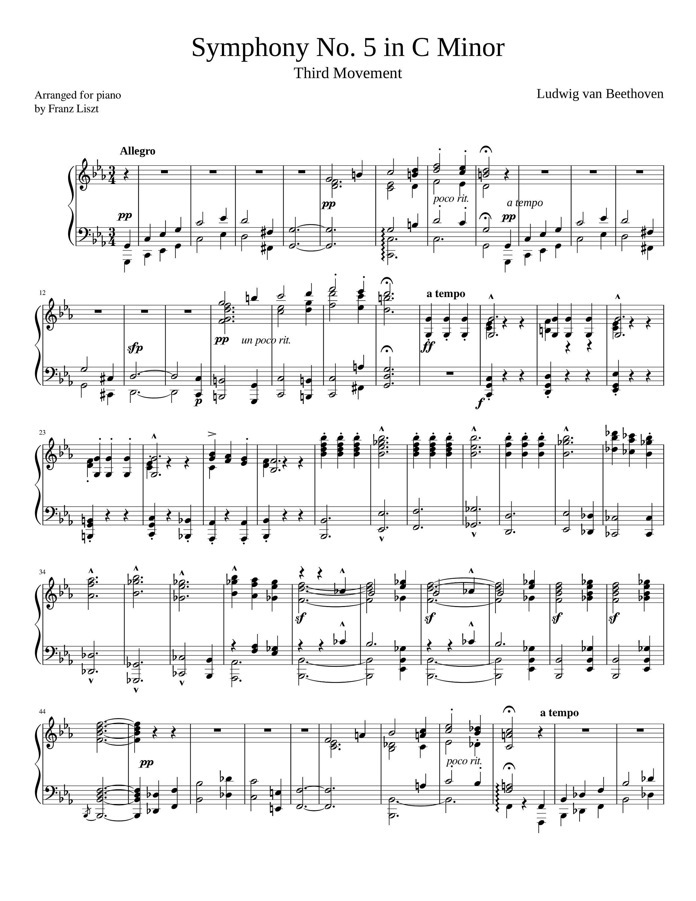 Piano Music Sheets Symphony No. 5 in C Minor 3rd Movement Solo Piano by ...