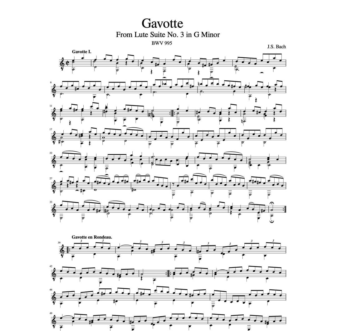 Guitar Music Sheets - Gavotte I, and Gavotte II En Rondeau - From the ...