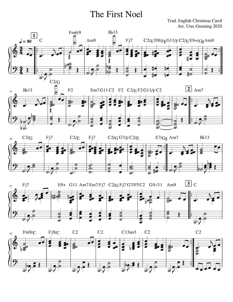 Piano Music Sheets - the First Noel - English Christmas Carol - Digital ...