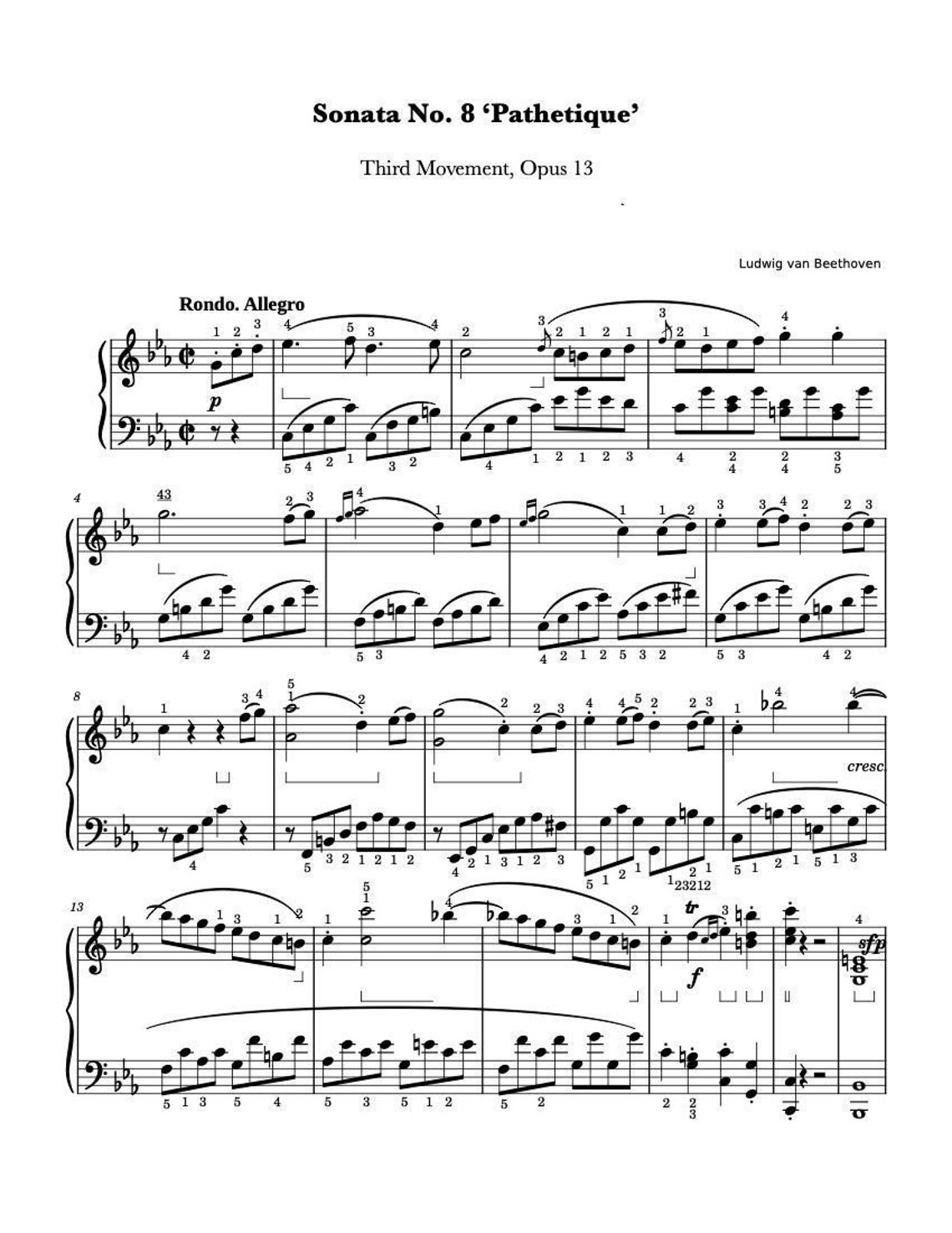 Piano Music Sheets - Piano Sonata No. 8 in C Minor, Opus 13 - Third ...