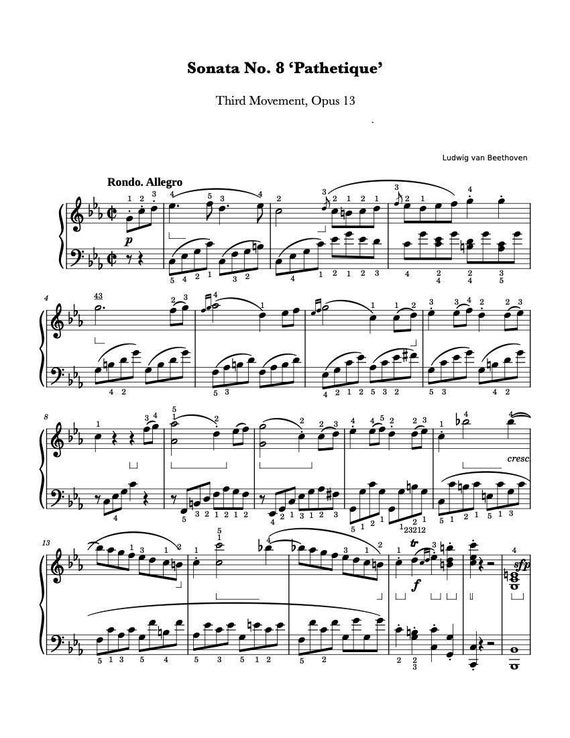 Piano Music Sheets Piano Sonata No. 8 in C Minor Opus 13 | Etsy
