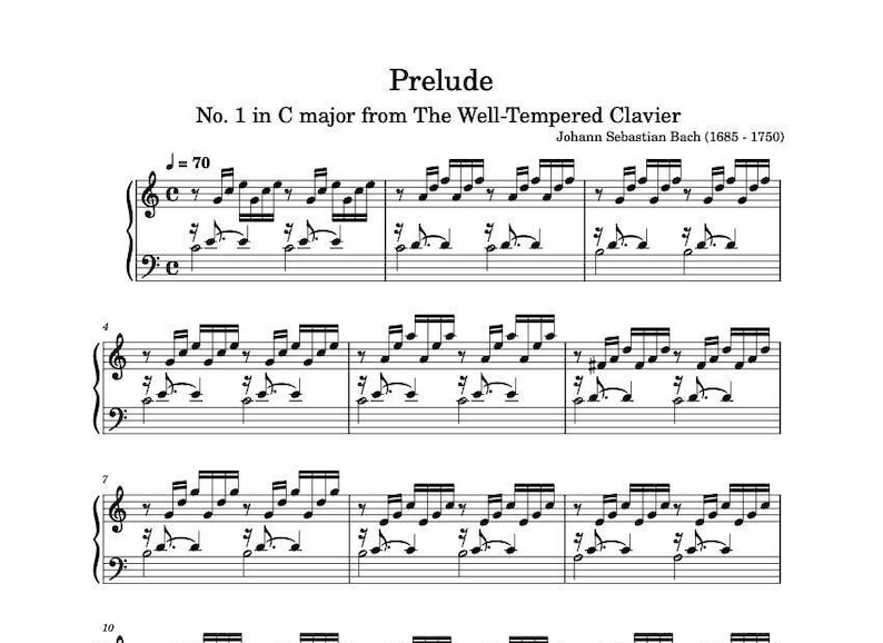 Piano Music Sheets - Prelude No. 1 in C Major From the Well-tempered ...