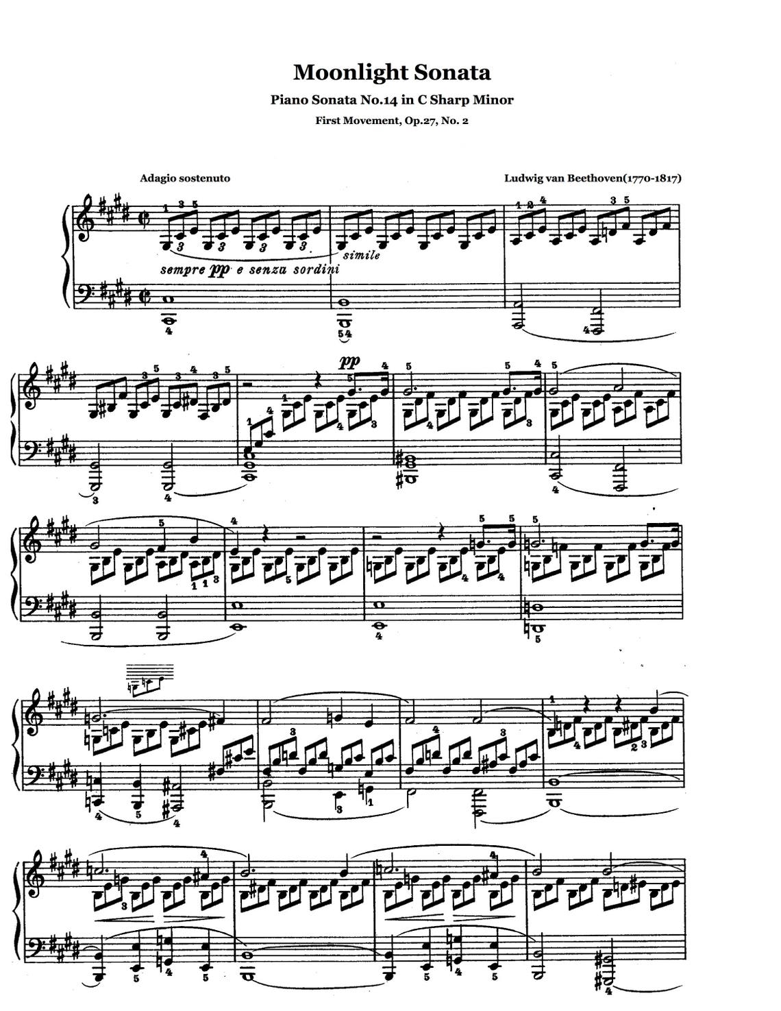 Piano Music Sheets Piano Sonata No 14 In C Sharp Minor Moonlight Sonata By Beethoven Digital