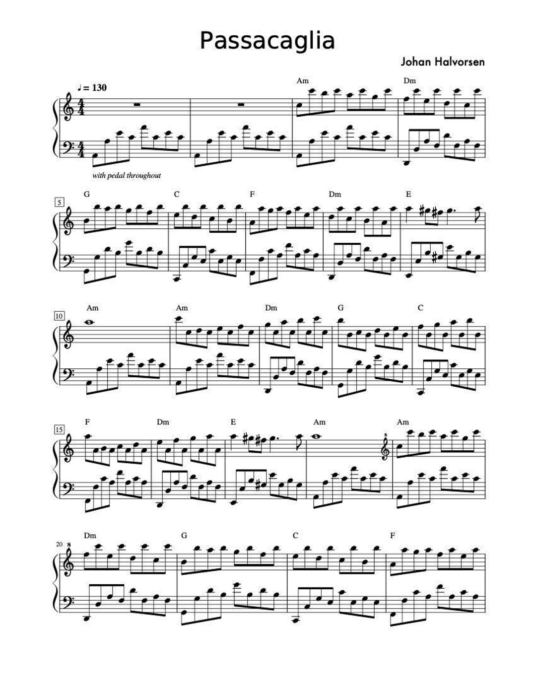 Piano Music Sheets - Passacaglia Suite No. 7 HWV 432 by Johan Halvorsen ...