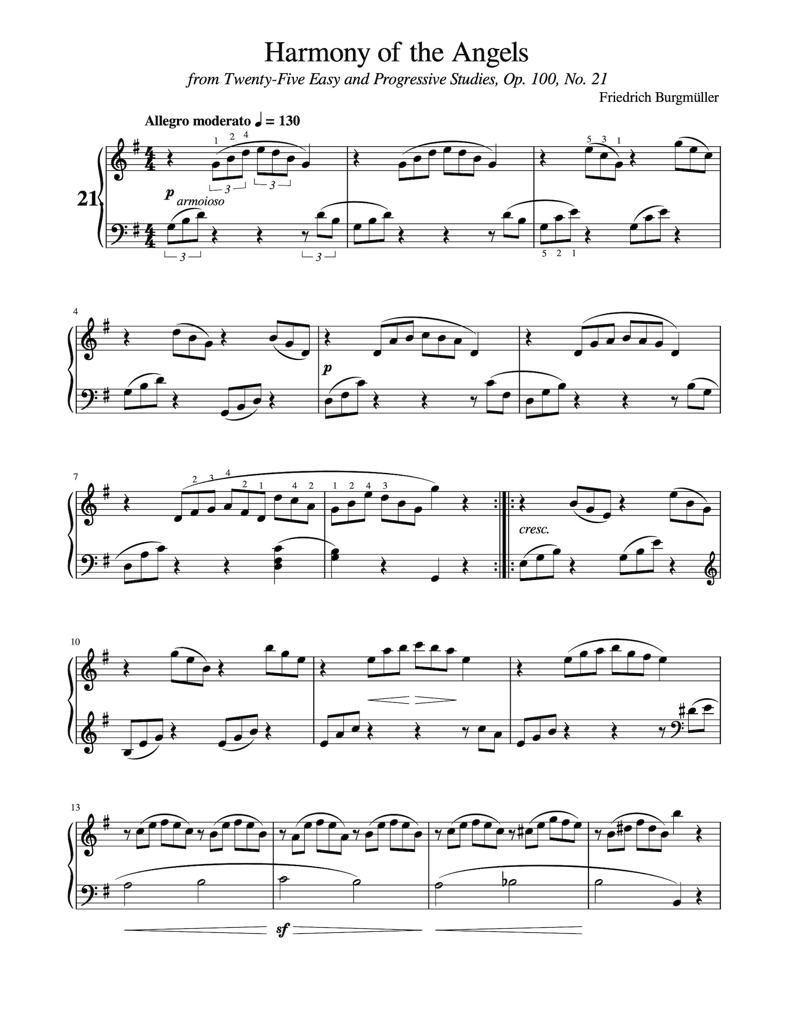 Piano Music Sheets - Harmony of the Angels - Opus 100, No. 21 ...