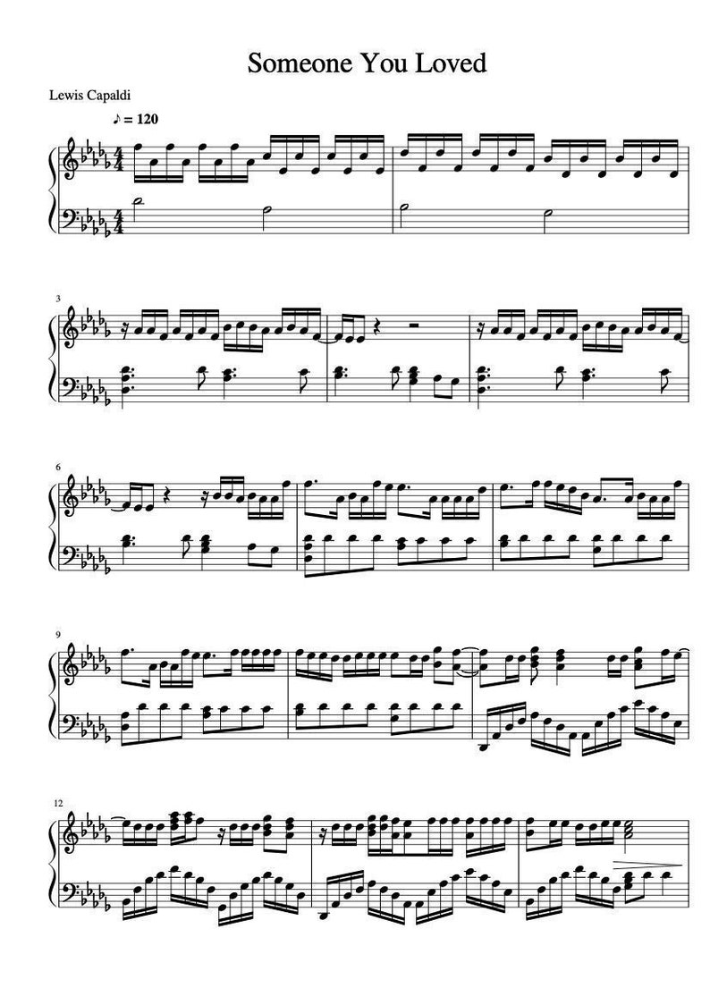 Piano Music Sheets - Someone You Loved by Lewis Capaldi - Piano - Digital Download - Etsy