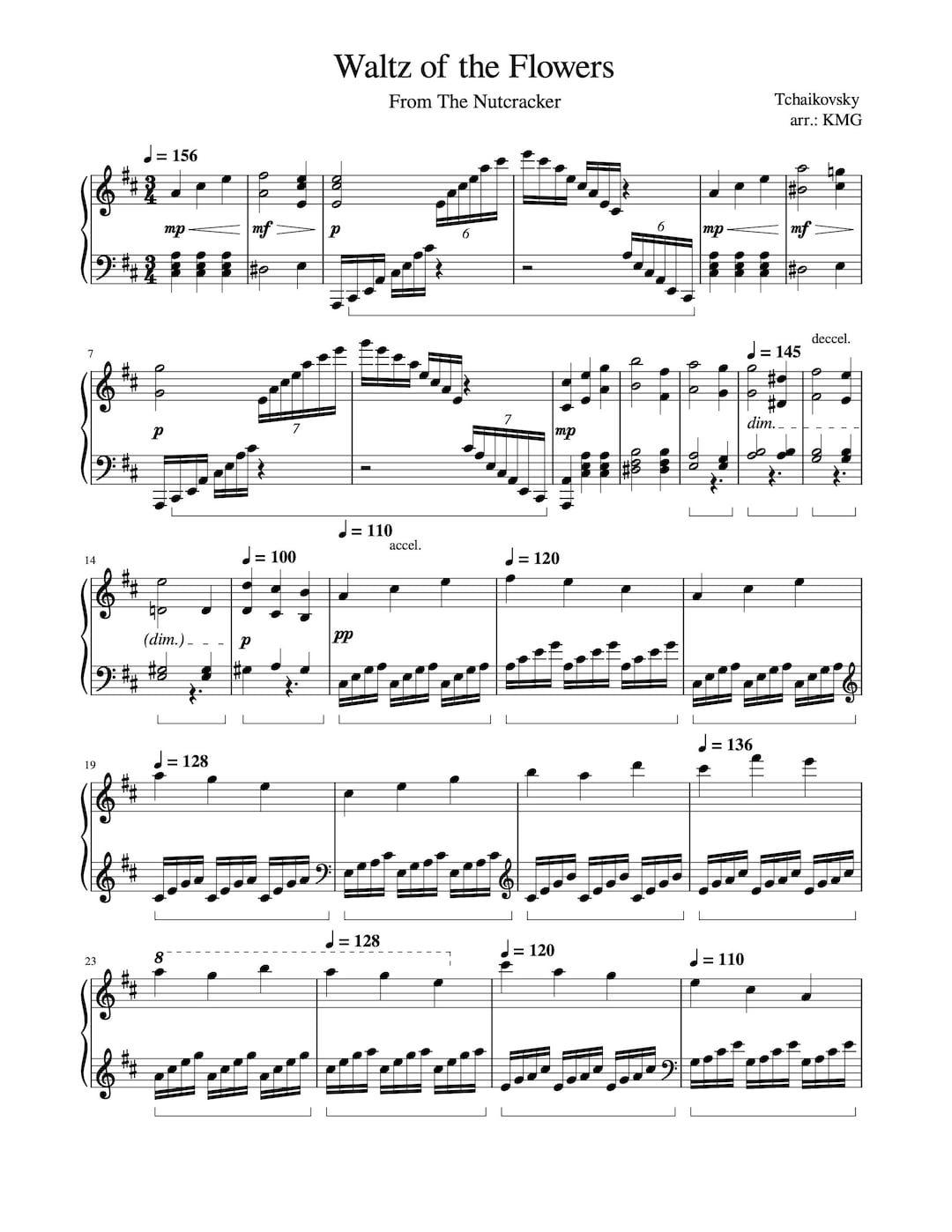 Piano Music Sheets - Waltz of the Flowers - From the Nutcracker ...