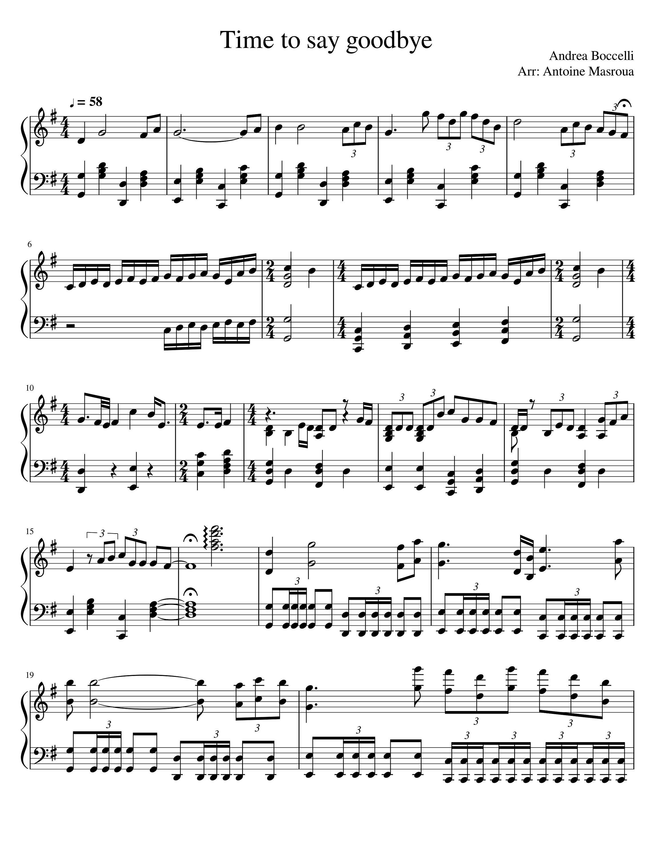 Piano Music Sheets - Time to Say Goodbye - Piano - Etsy