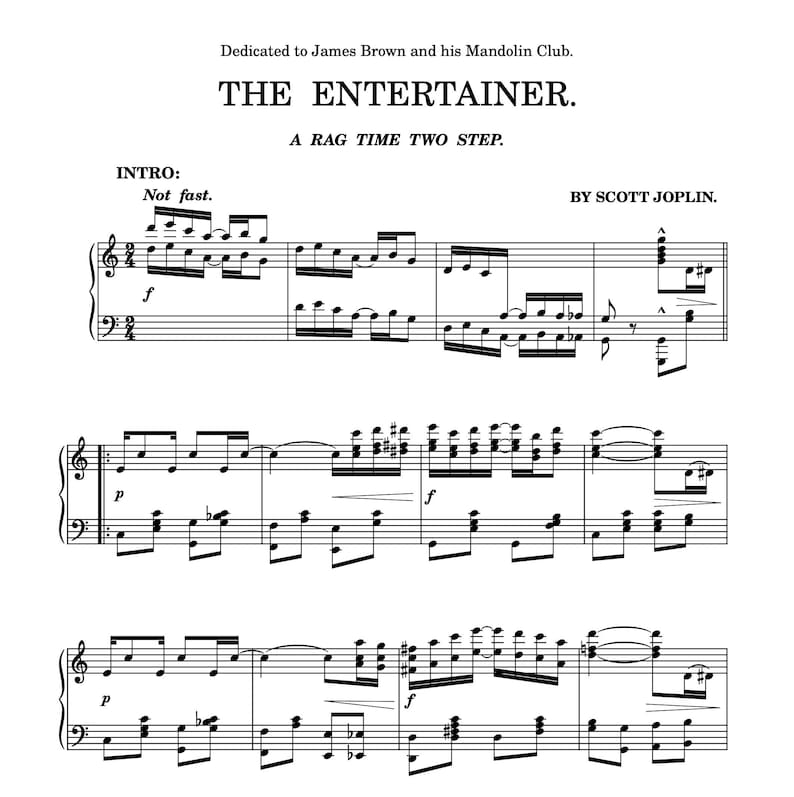 Piano Music Sheets - the Entertainer - A Rag Time Two Step - Scott ...