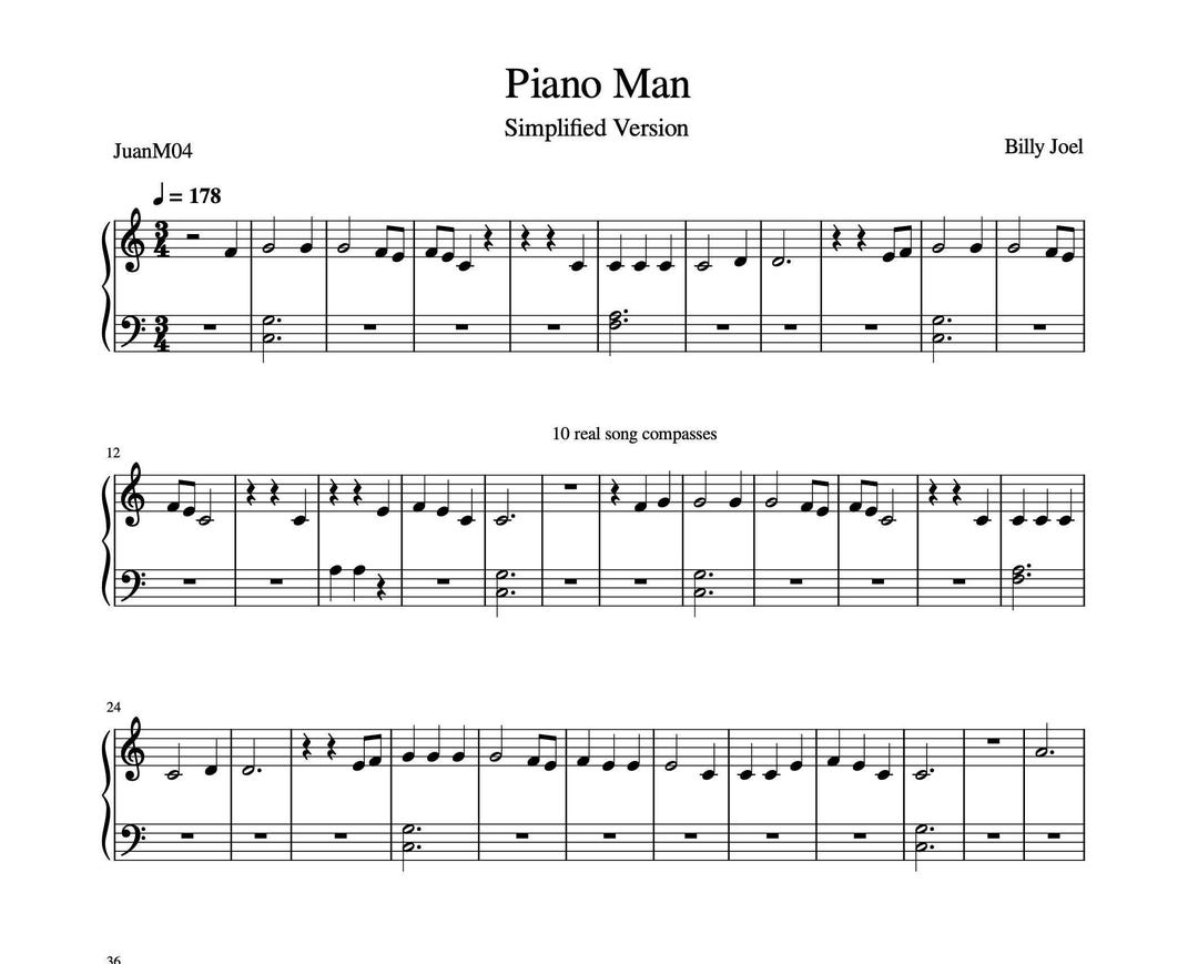 Piano Music Sheets - Piano Man - Billy Joel - Arranged by Juanm04 ...