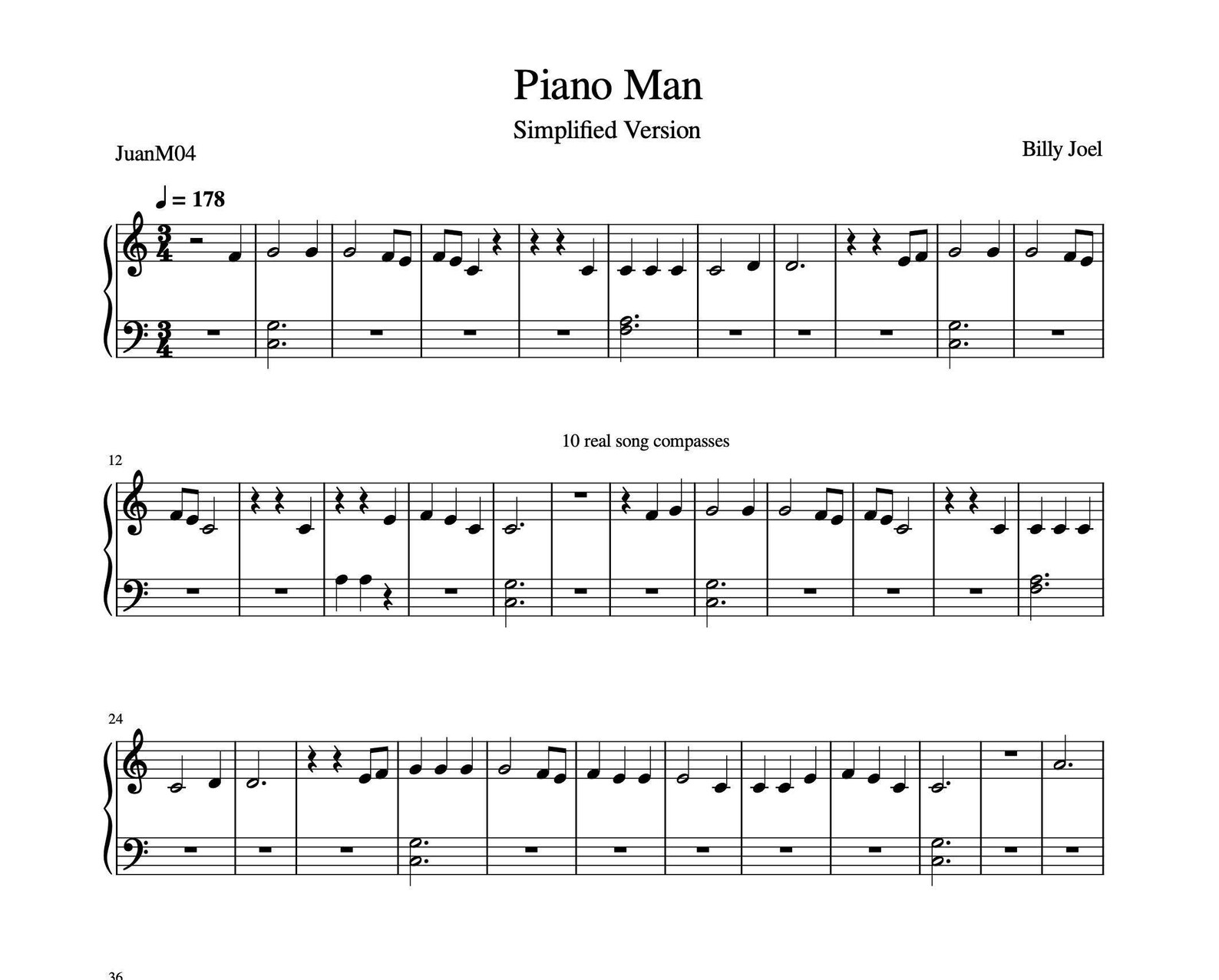 Piano Music Sheets - Piano Man - Billy Joel - Arranged by Juanm04 ...