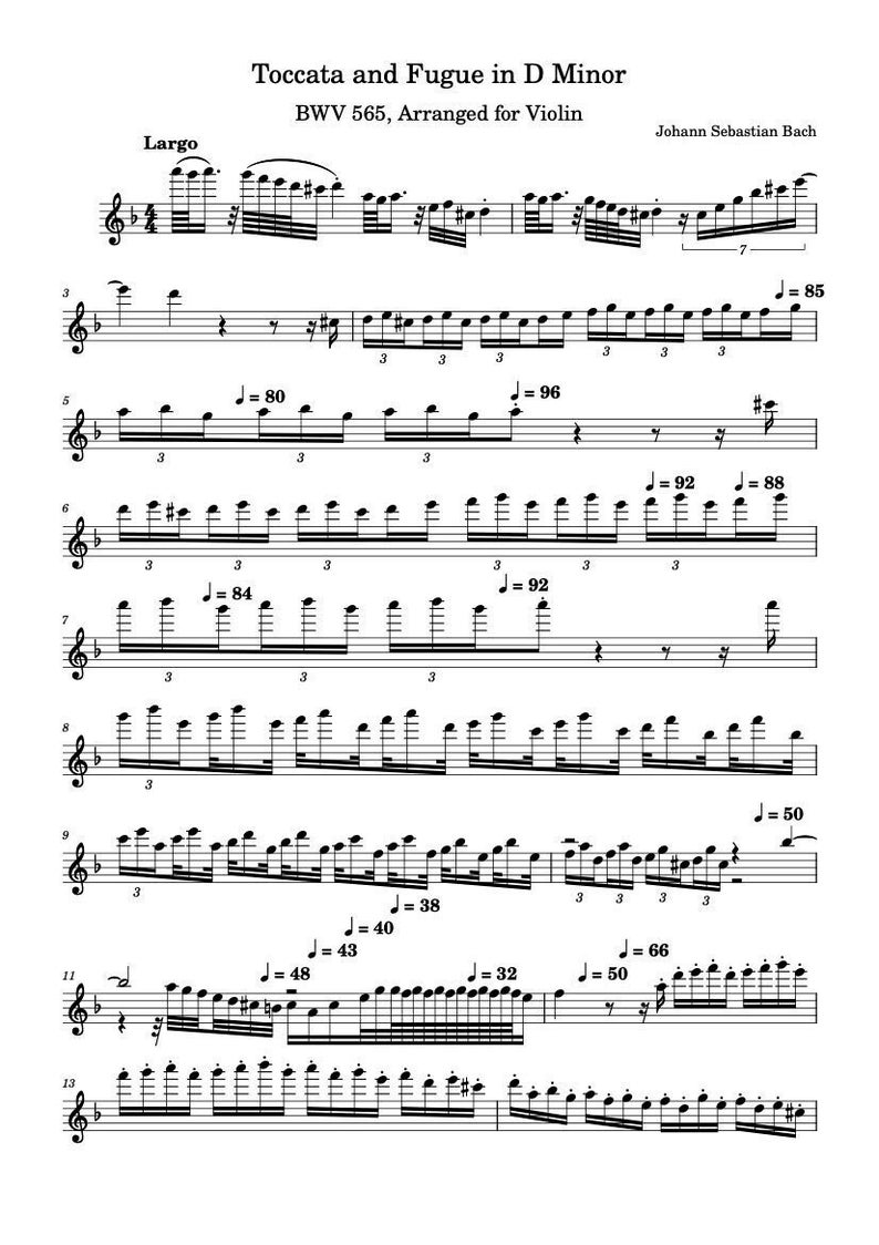 Partituras para violín Tocata y fuga en re menor BWV 565 arregladas ...
