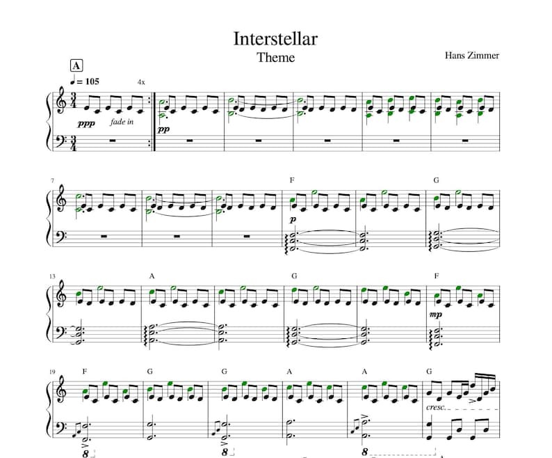 Piano Music Sheets - Interstellar Theme - Hans Zimmer - Physical Paper ...