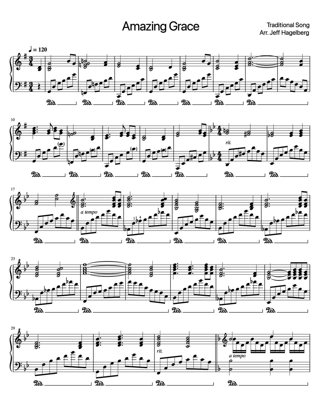 Piano Music Sheets - Amazing Grace - Traditional - Arranged by Jeff ...