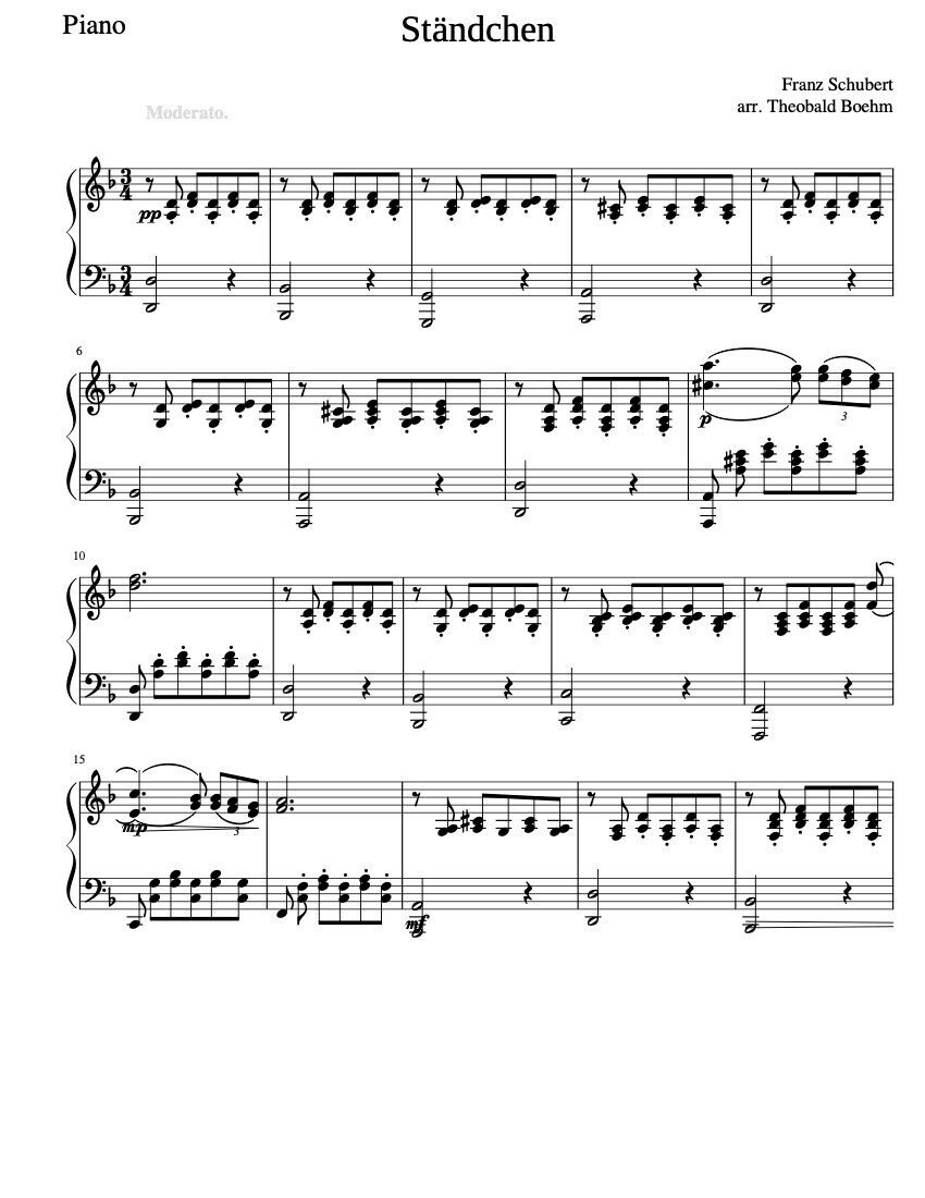 Piano Music Sheets - Ständchen Serenade D957 - Franz Schubert - Piano ...