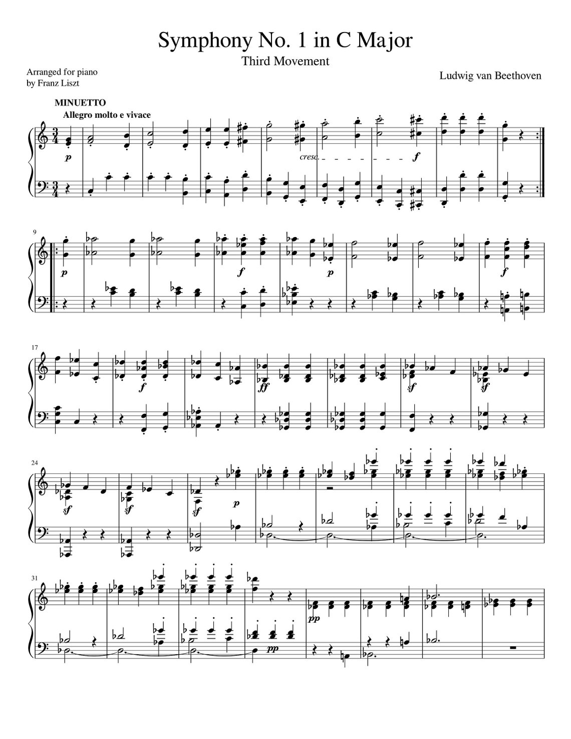 Piano Music Sheets Symphony No. 1 in C Major 3rd Movement - Etsy
