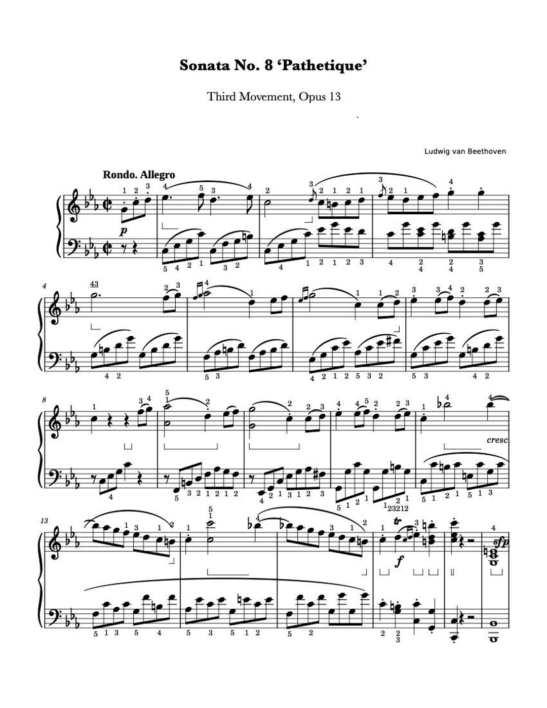 Piano Music Sheets - Piano Sonata No. 8 in C Minor, Opus 13 - Third Movement - 'pathetique' by ...
