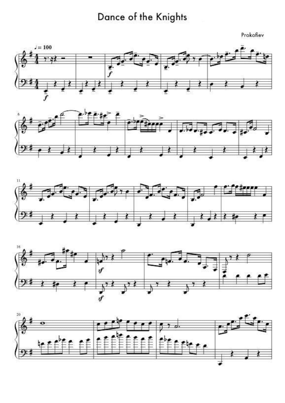 Piano Music Sheets - Dance of the Knights - Easy Version - Prokofiev ...