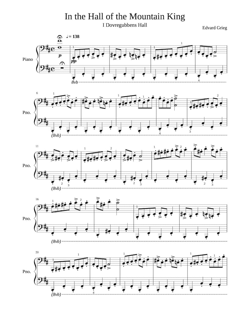 Piano Music Sheets - in the Hall of the Mountain King - Edvard Grieg ...