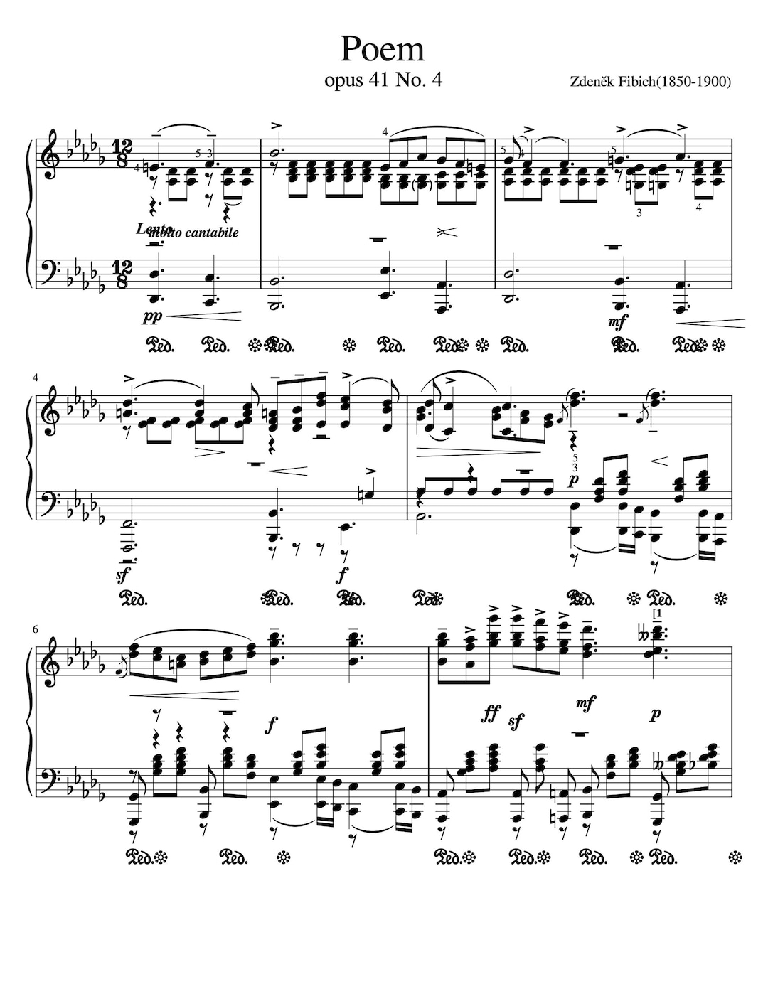 Piano Music Sheets - Poem - Opus 41 No. 4 - Zdenek Fibich - Physical ...