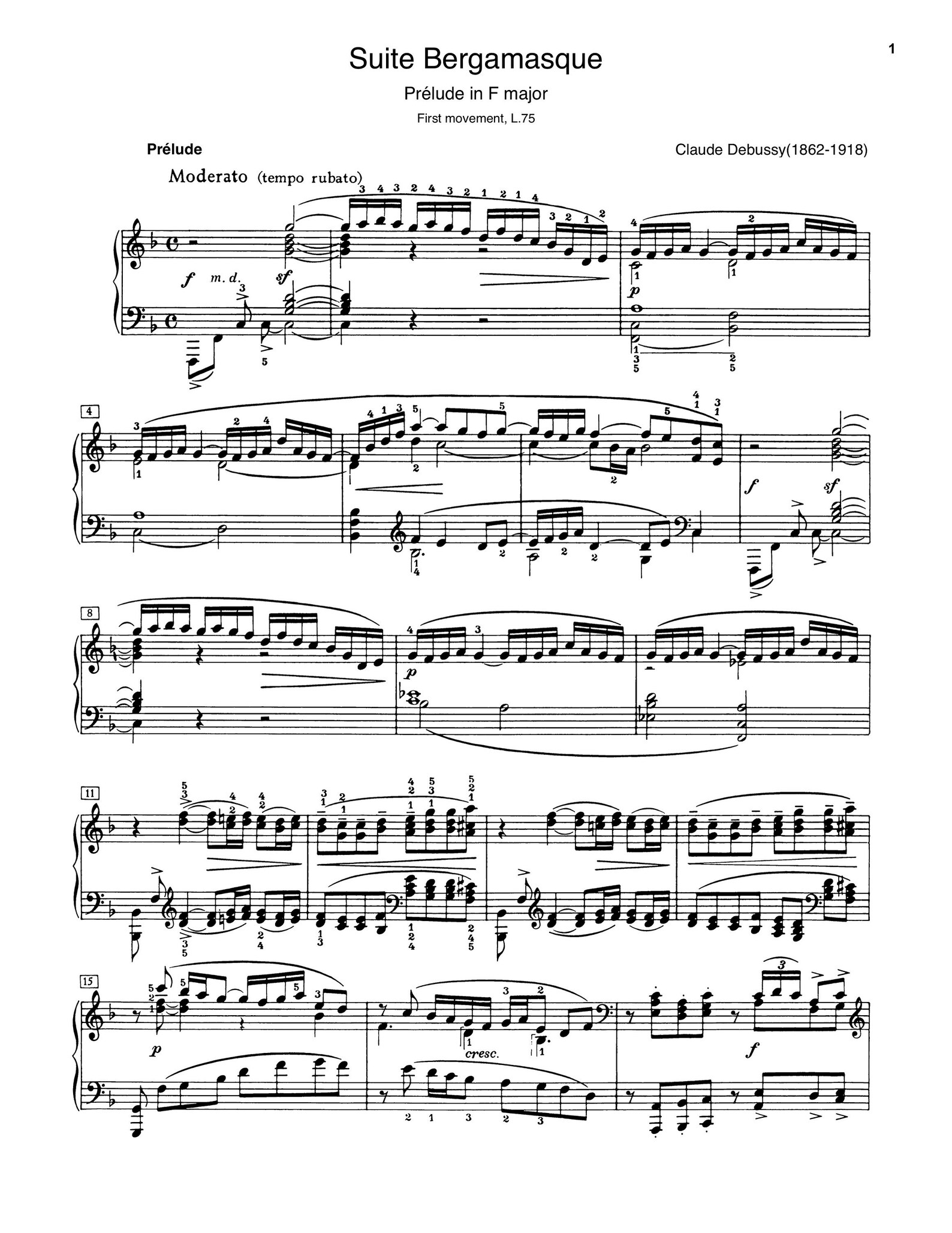 Piano Music Sheets - Suite Bergamasque - First Movement - L.75 by ...