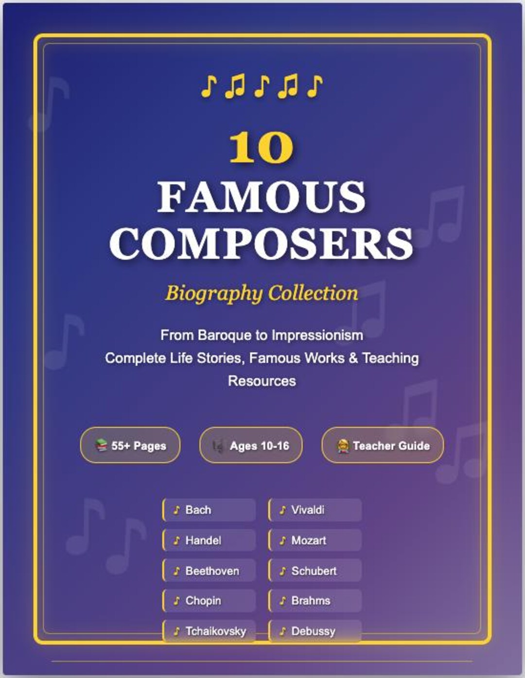 10 Famous Composers Biography PDF | Music History Printable | Music ...
