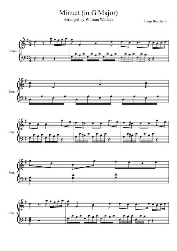 Piano Music Sheets Minuet in G Major by Luigi Boccherini | Etsy