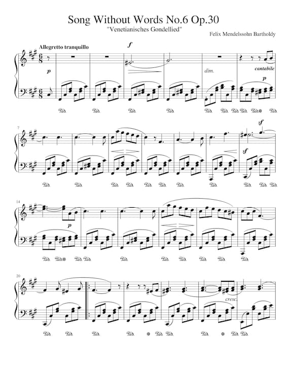 Piano Music Sheets Song Without Words Op. 30 Song 6 - Etsy