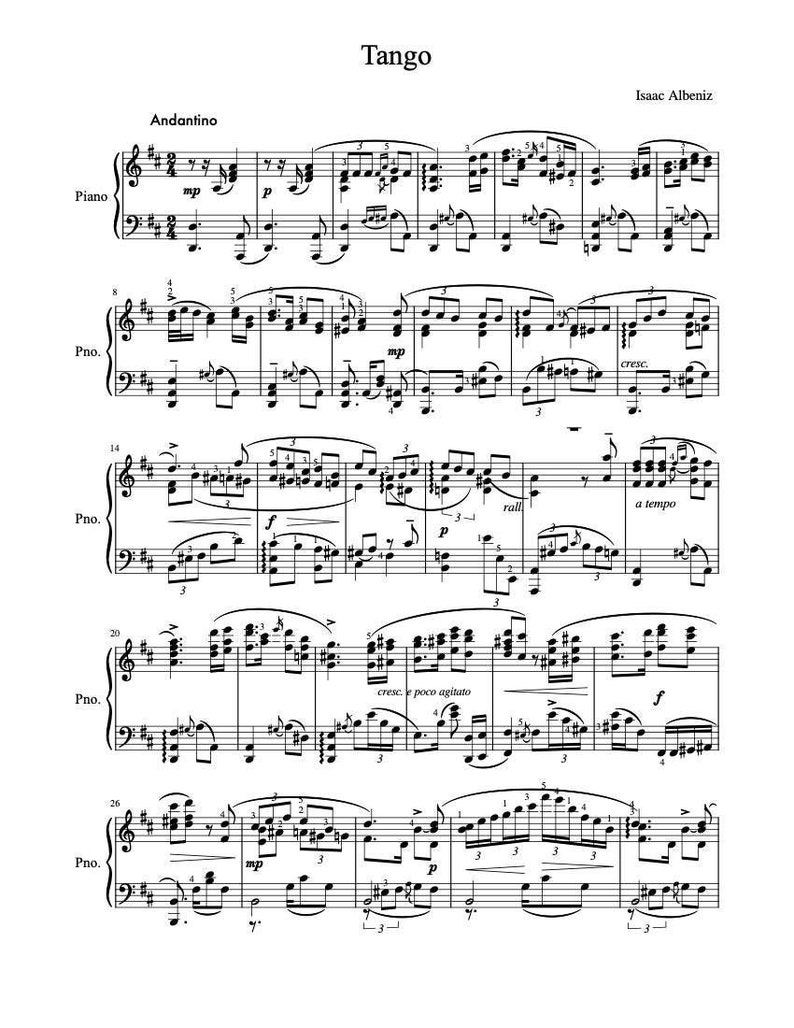 Piano Music Sheets - Tango in D Op. 165, No. 2 by Isaac Albeniz ...