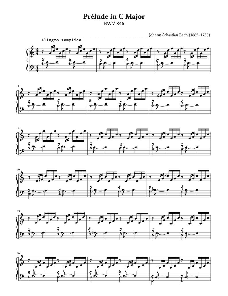 Piano Music Sheets - Prélude in C Major - BWV 846 - Bach - Physical ...