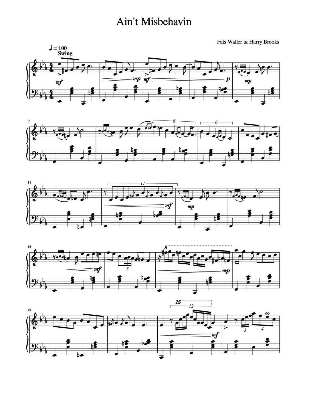 Piano Music Sheets - Ain't Misbehavin' - Fats Waller & Harry Brooks - Physical Paper Sheet Music ...