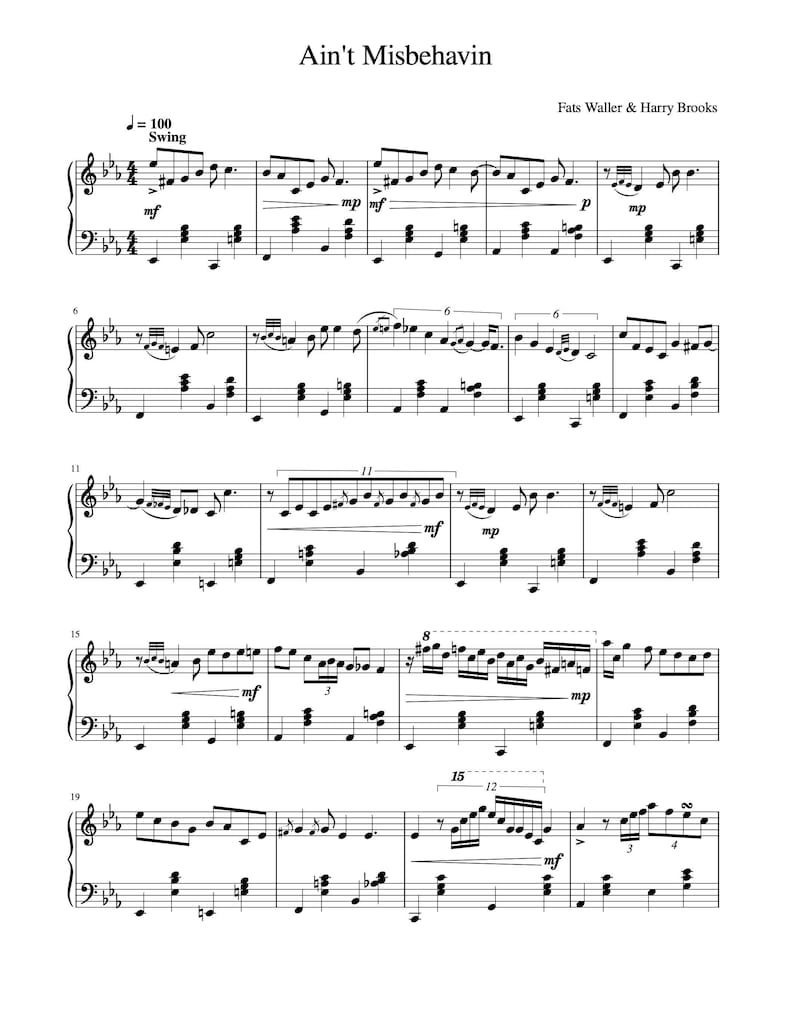 Piano Music Sheets - Ain't Misbehavin' - Fats Waller & Harry Brooks ...