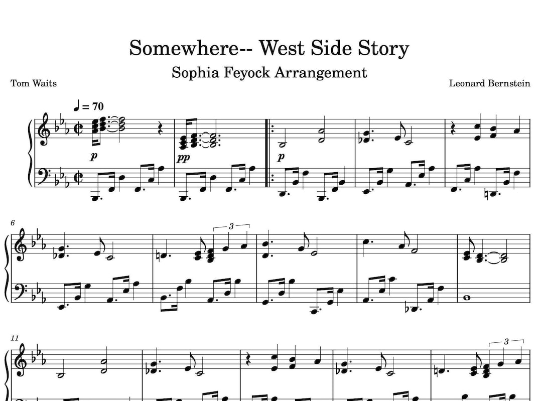 Piano Music Sheets - Somewhere - West Side Story - Leonard Bernstein ...