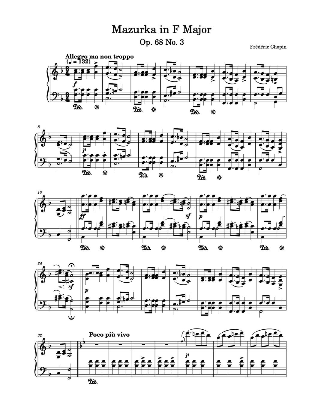 Piano Music Sheets - Mazurka in F Major - Opus 68 No. 3 - Frederic ...