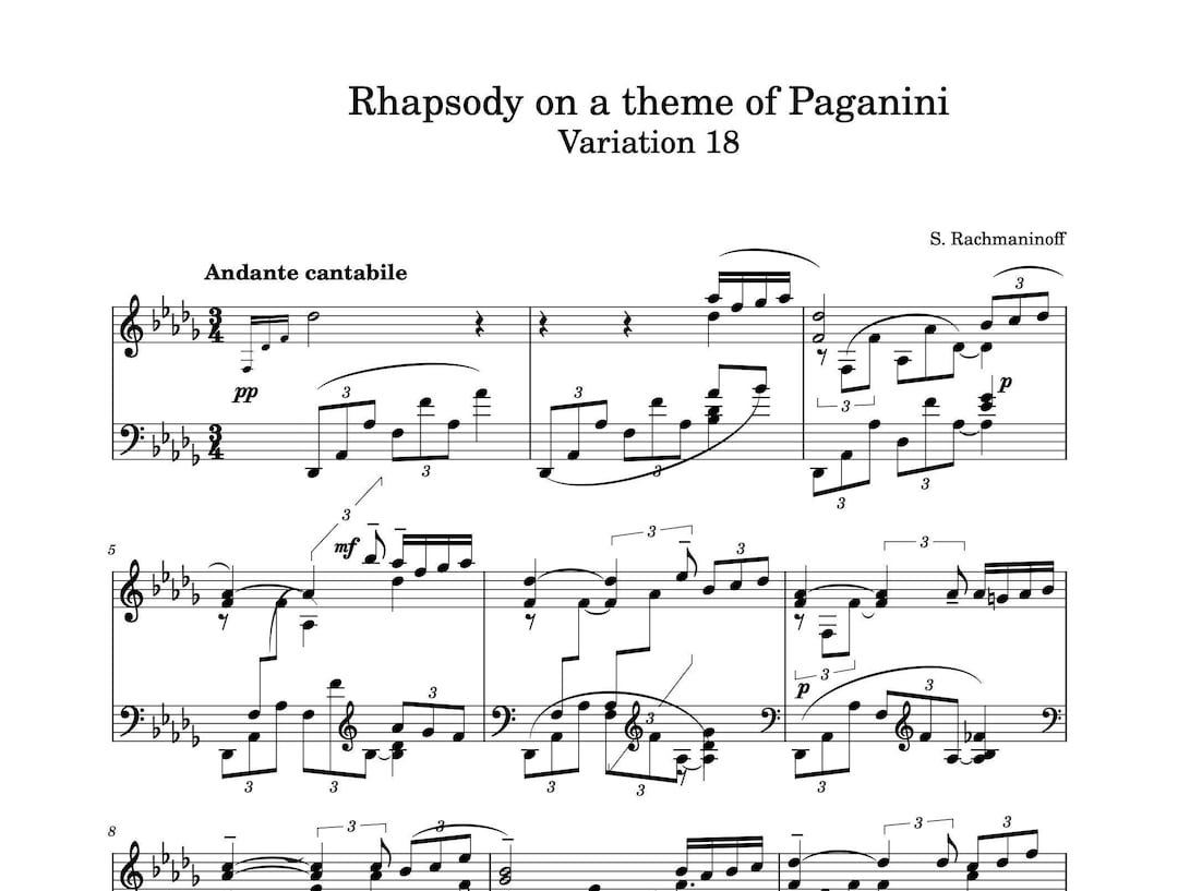Piano Music Sheets - Rhapsody on a Theme of Paganini Variation 18 ...
