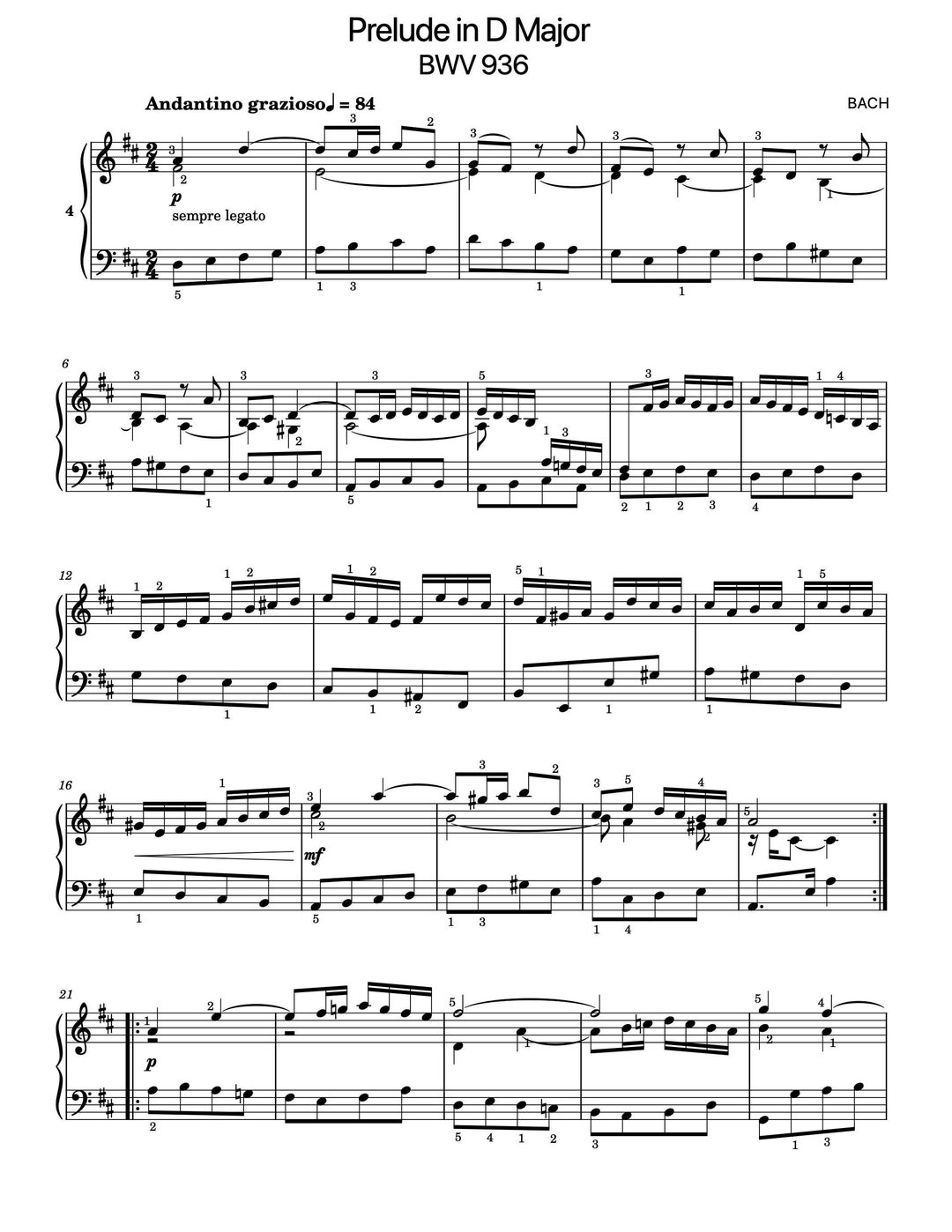 Piano Music Sheets - Prelude in D Major - BWV 936 - Bach - Digital ...