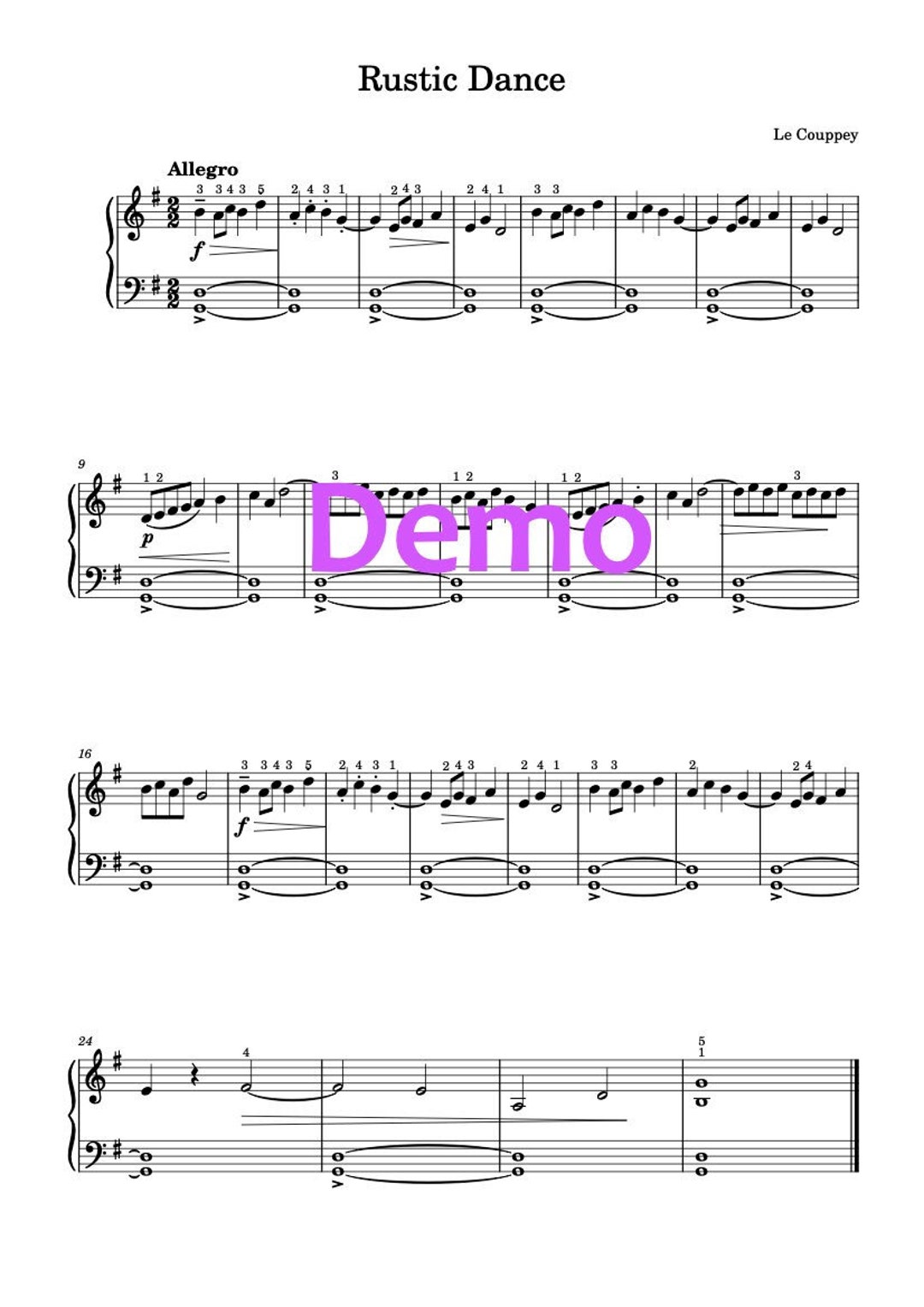 Piano Music Sheets - Rustic Dance - Le Couppey - Physical Paper Sheet ...