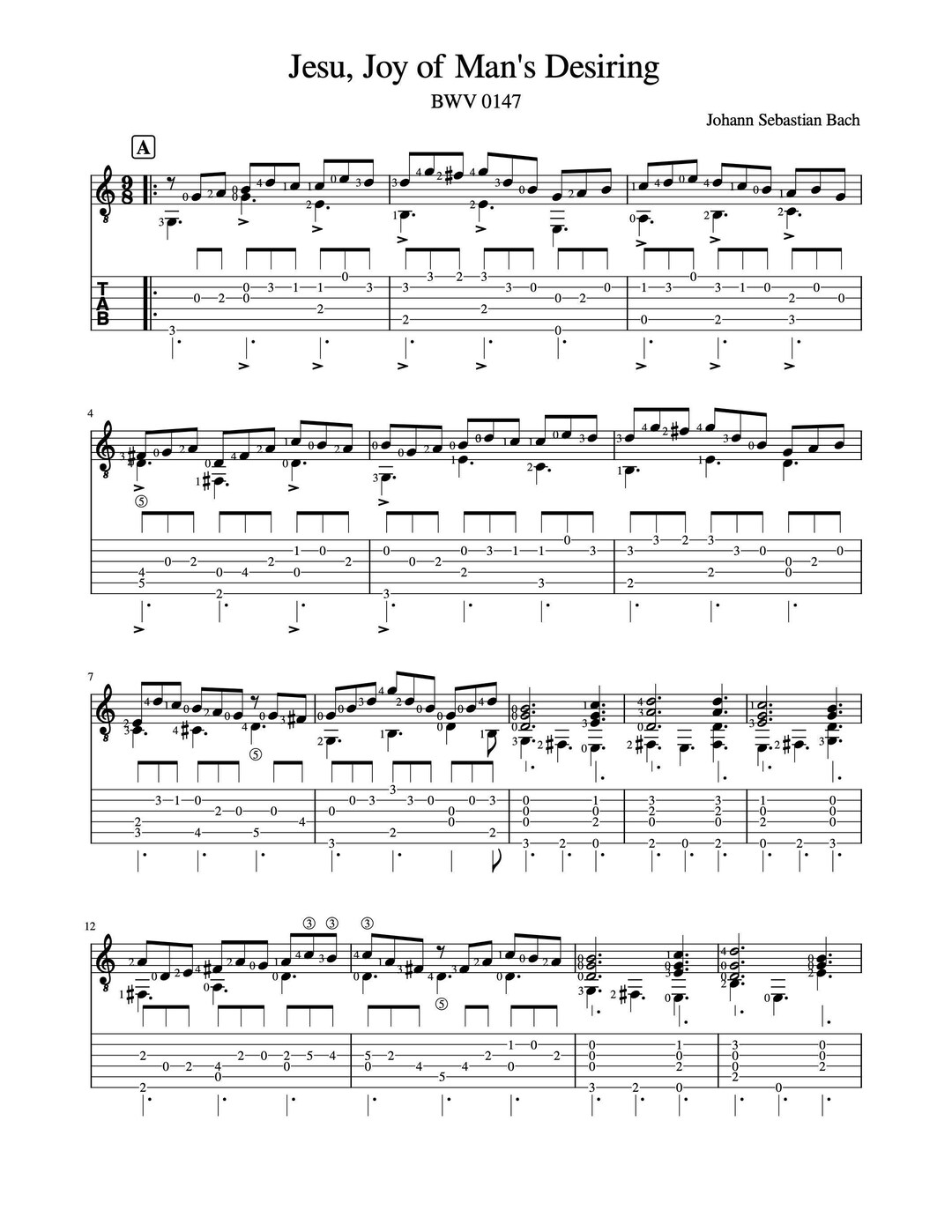 Guitar Music Sheets - Jesu, Joy of Man's Desiring - BWV 1047 - Bach ...