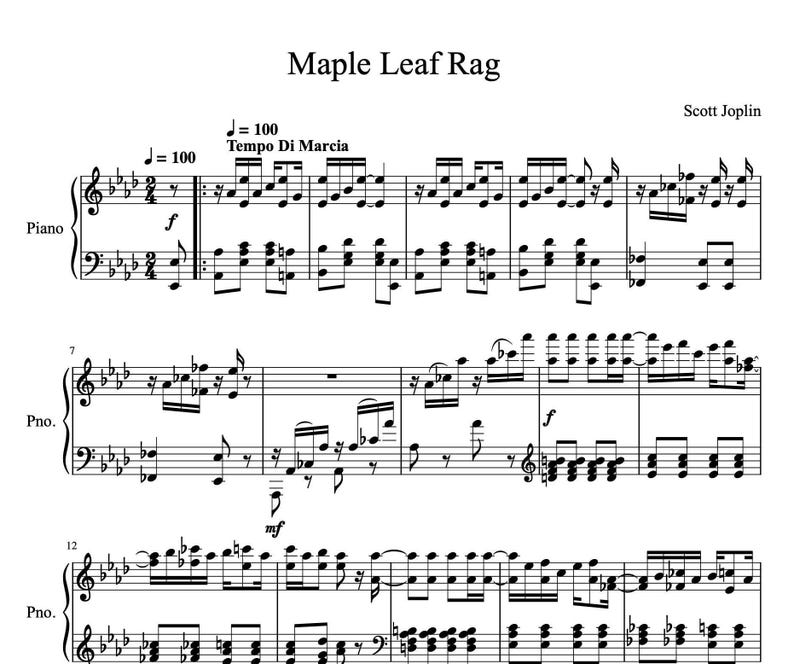 Piano Music Sheets - Maple Leaf Rag - Scott Joplin - Digital Download ...
