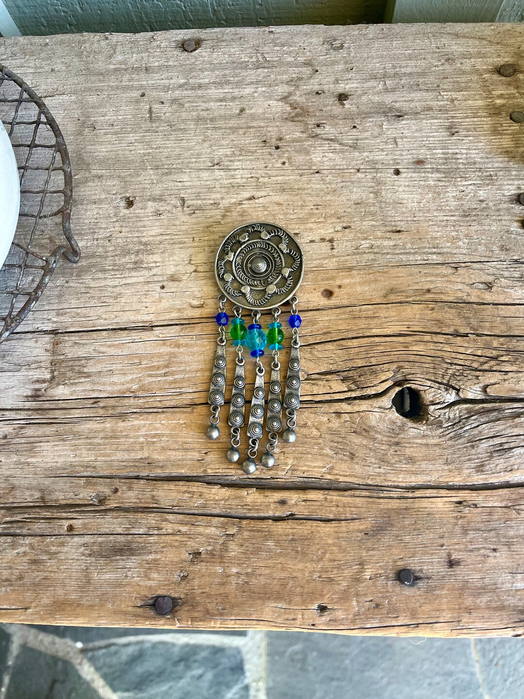 Ben Amun / Silver Tone / Long Brooch / Circular / Textured / Dangle ...