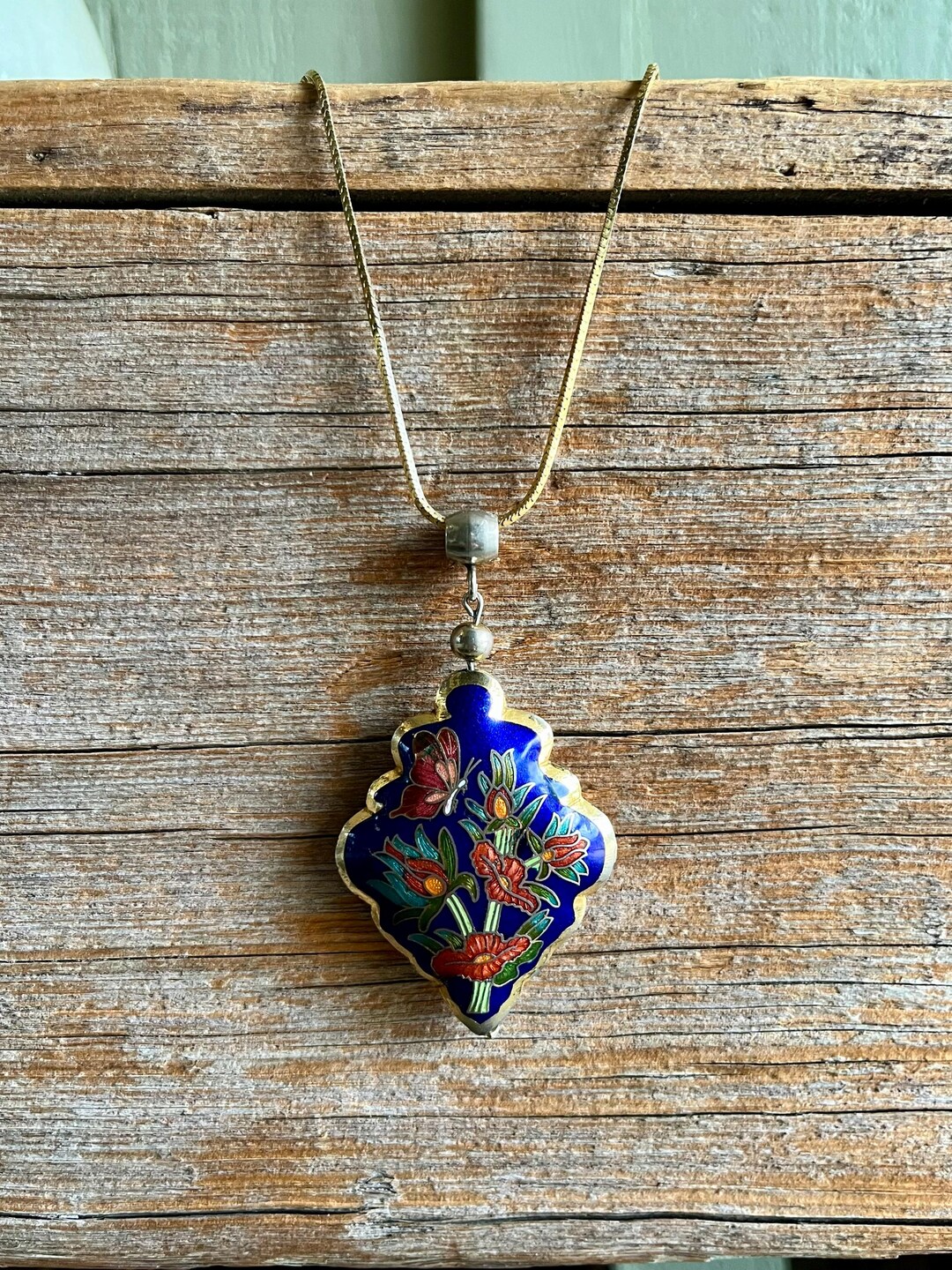Gold Tone / Chain Necklace / Monet Chain / Cloisonné Pendant / Multiple ...