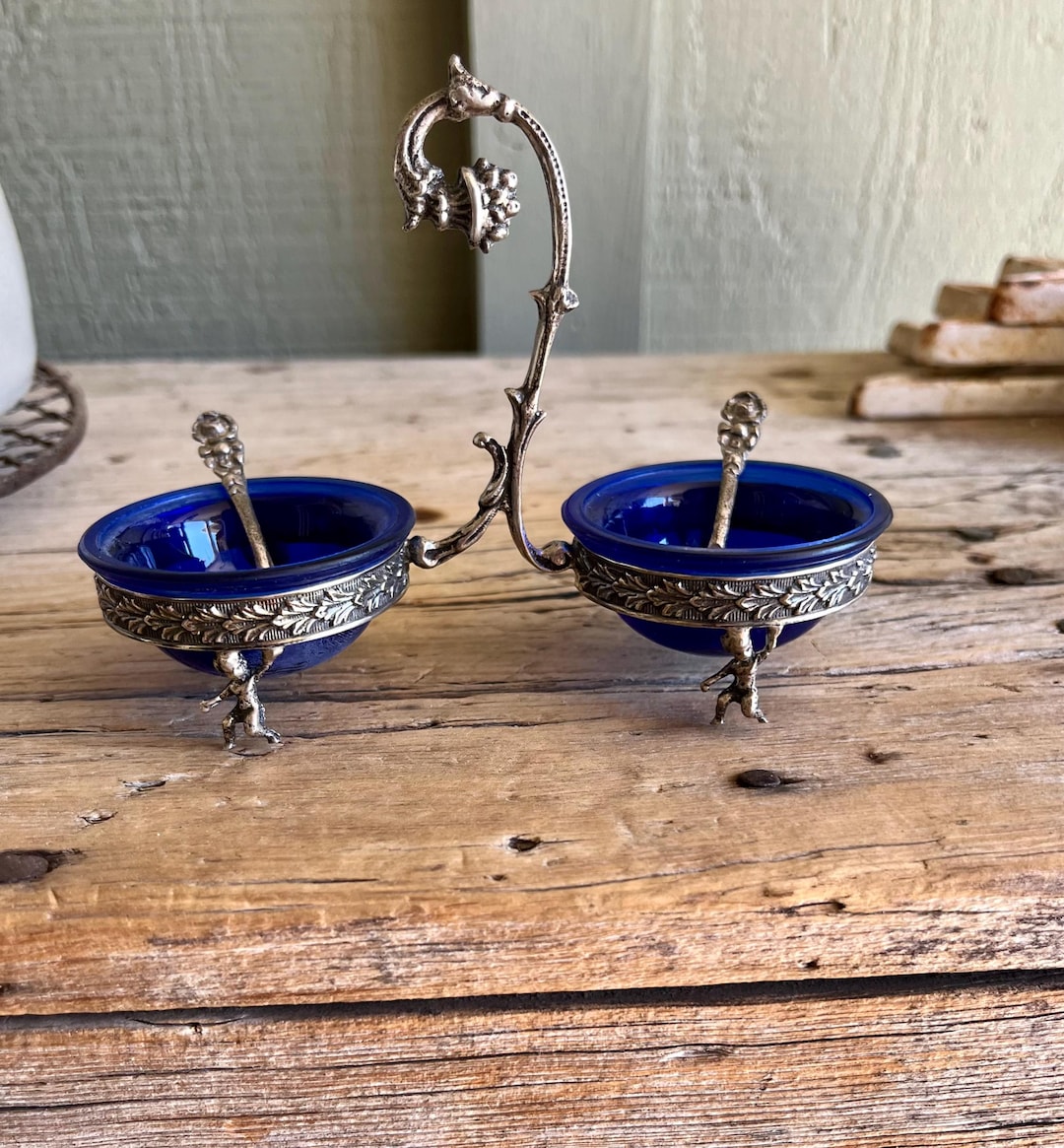 Double Salt Cellar / Silver Plate / Cobalt Blue / Cesare Toso / Venezia ...