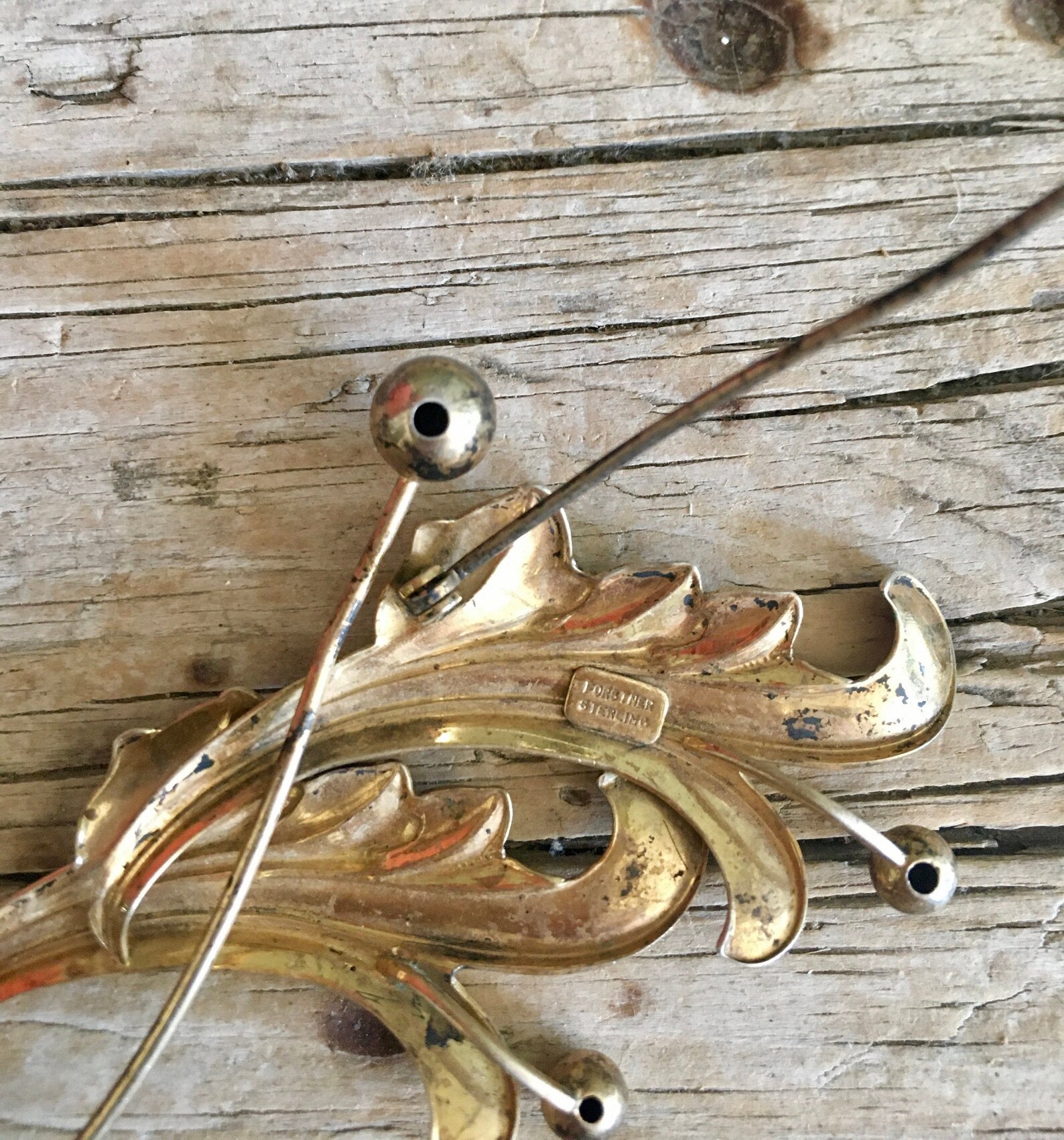 Sterling Silver Brooch / Forstner / Gold Vermeil / Leaf Brooch / Gold ...